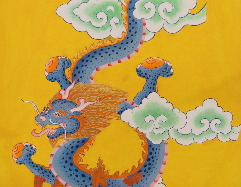 Blue Dragon on Yellow Background - Little Moon Tibetan Gift Shop
